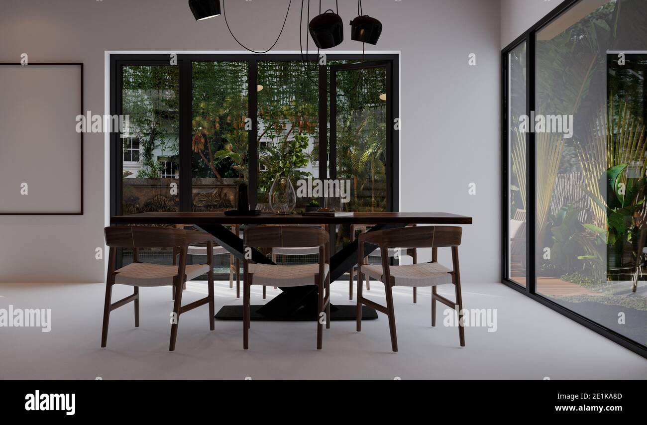 3d render of modern home interior and living room Stock Photo - Alamy