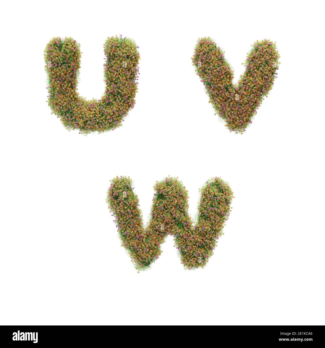 3D rendering of letter alphabet covered with grass and spring flowers ...