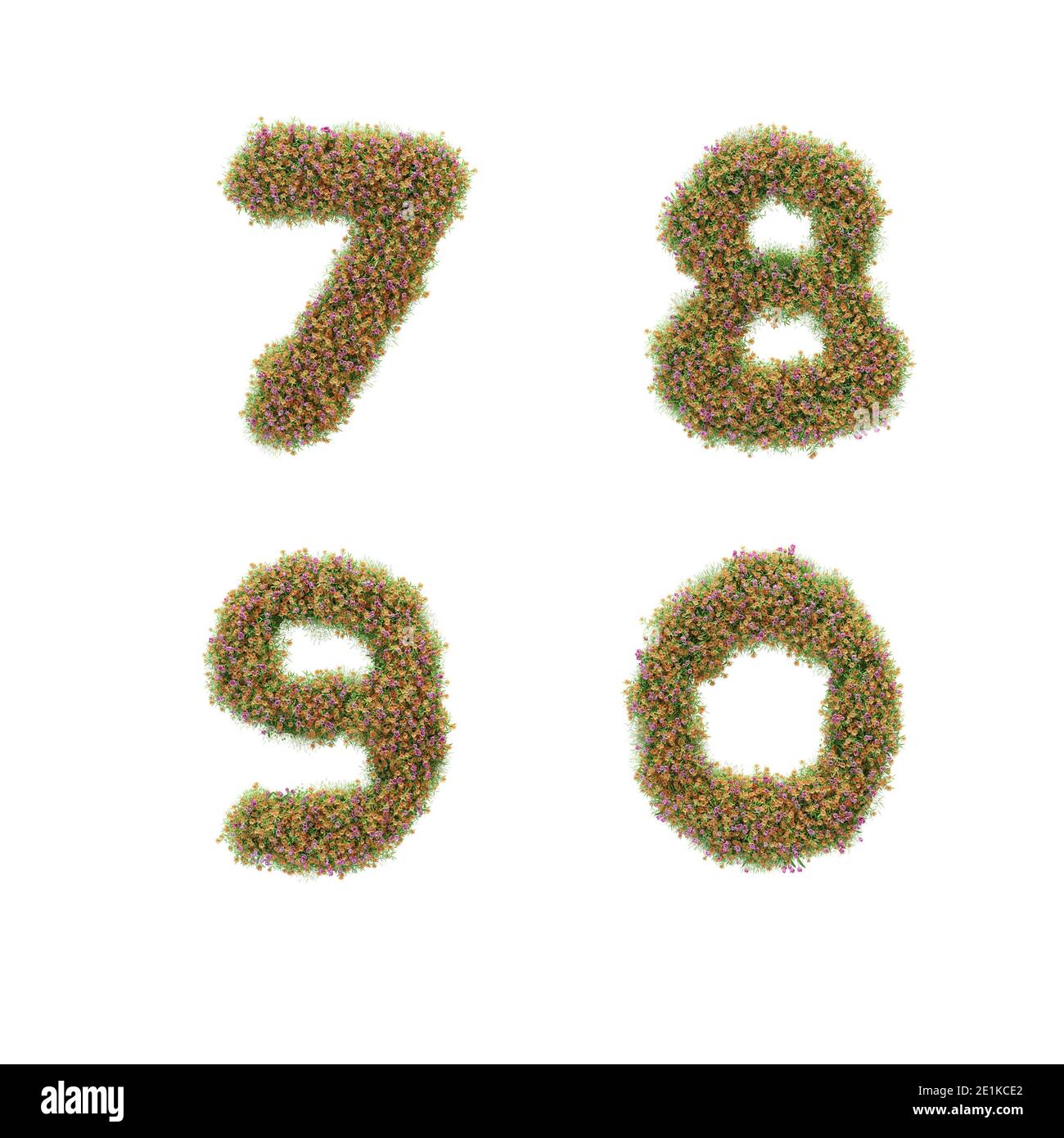 3D rendering of letter alphabet covered with grass and spring flowers ...