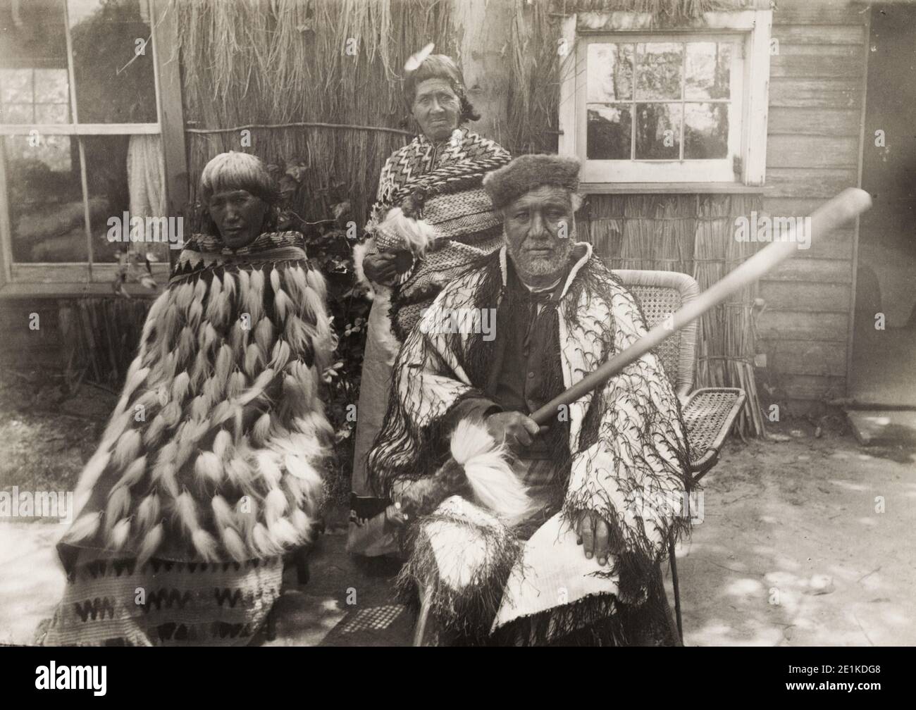 19th century vintage photograph: Maori group, man with club, New ...
