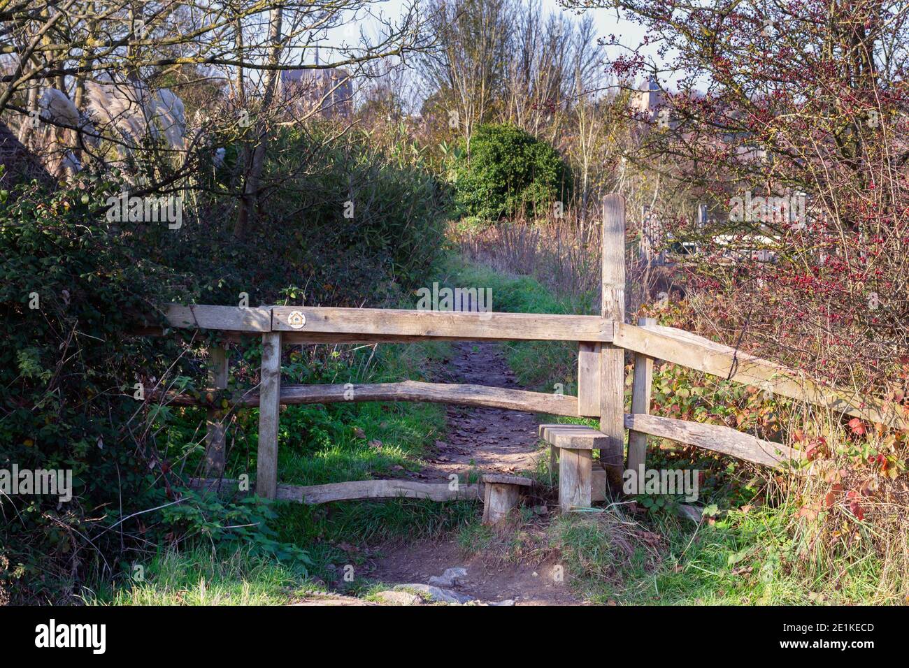 Stile on a path in the countryside on a sunny autumn afternoon Stock ...