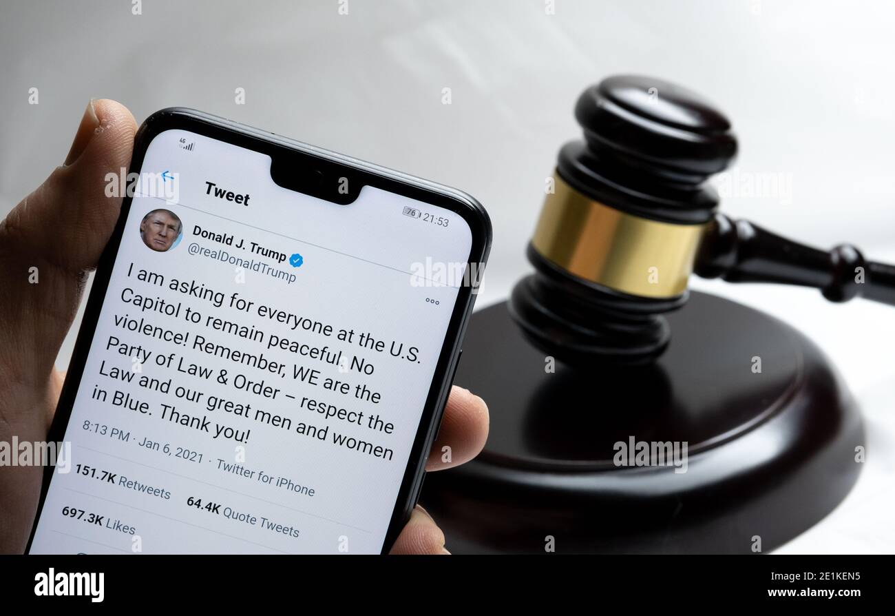 Stafford, United Kingdom - January 7 2021: Donald Trump's Twitter ...