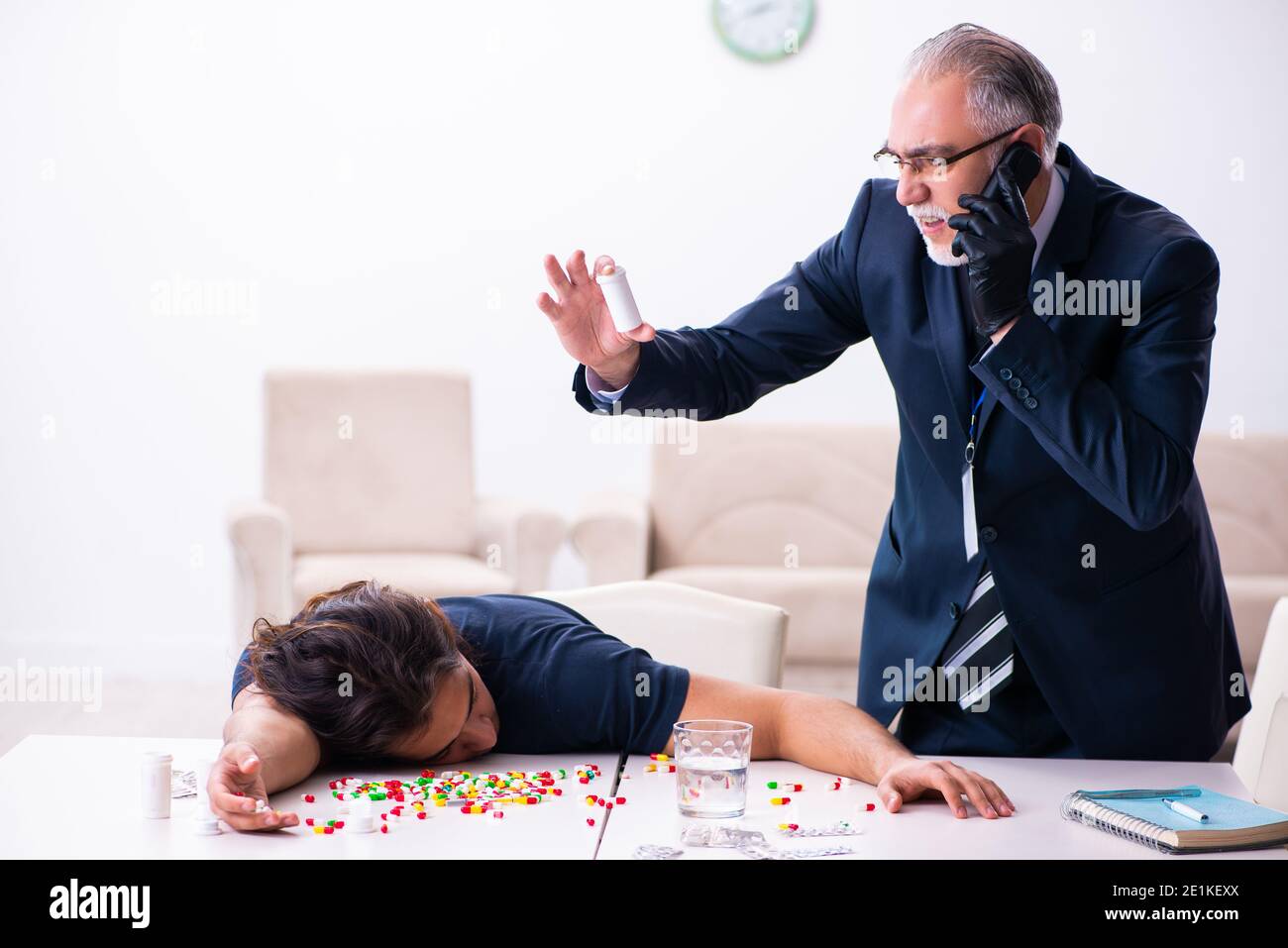 Old male forensic expert at the crime scene Stock Photo - Alamy