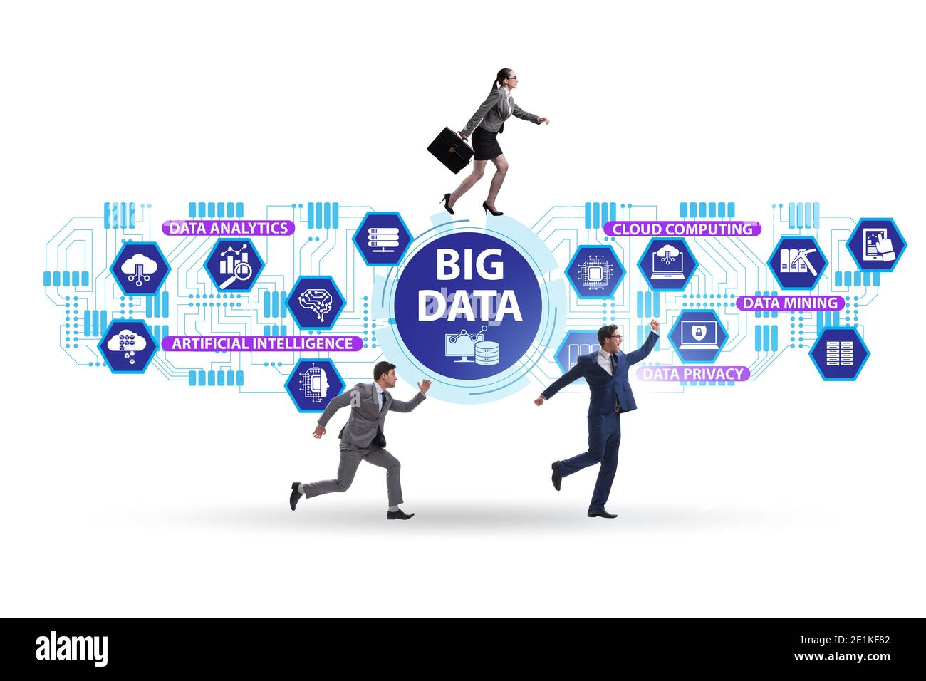 Big data concept illustraion in the modern computing with businessmen ...