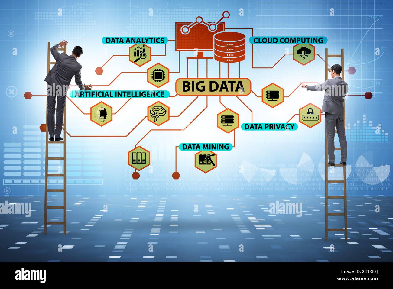 Big data concept illustraion in the modern computing with businessman ...