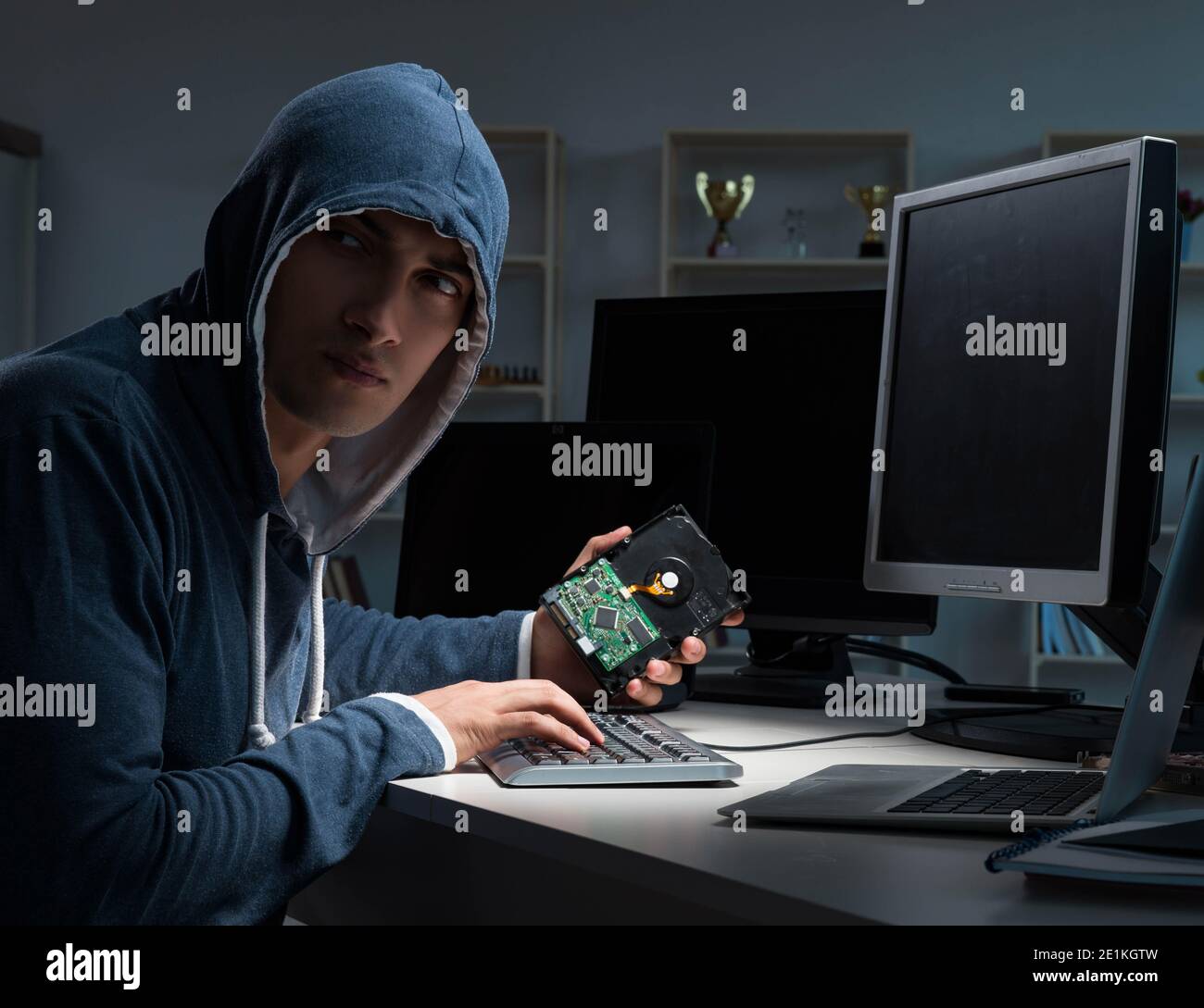 The hacker hacking computer at night Stock Photo - Alamy