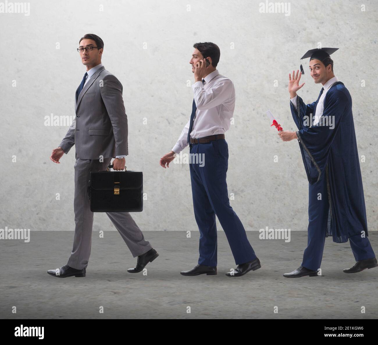 The business concept with man progressing through stages Stock Photo - Alamy