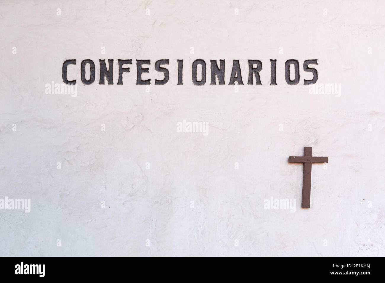 Arequipa, Peru : Sign for the confessional at the Monastery of Saint ...