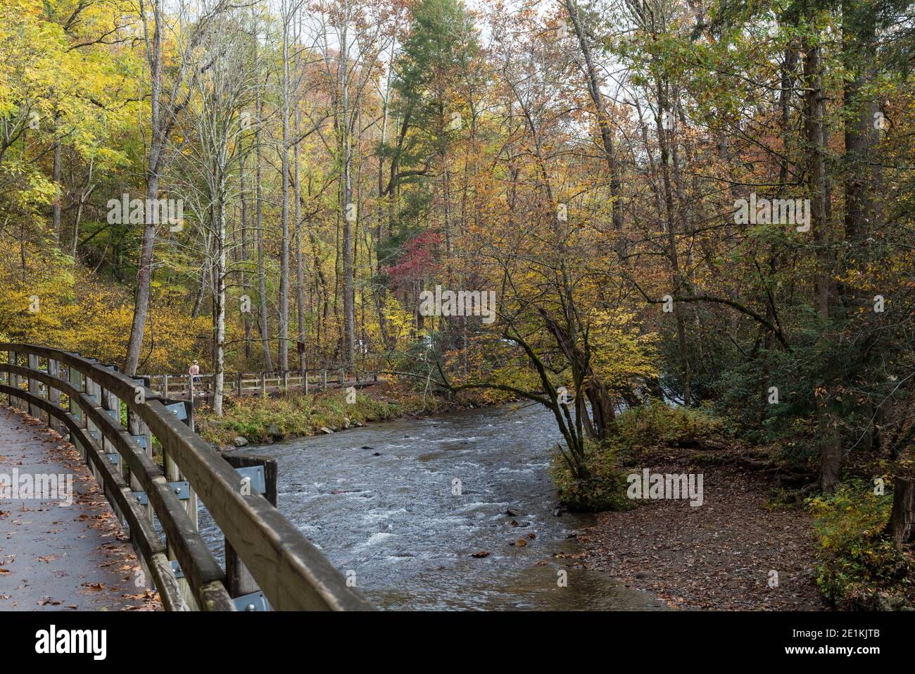 Curved road with bridge overlooking a river at Deep Gap in the Great ...