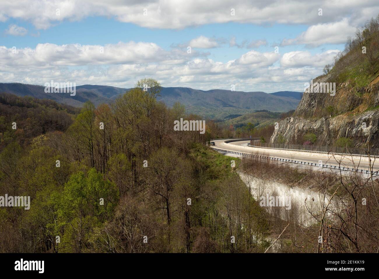 Springtime between Tennessee and North Carolino with the freeway I-26 ...