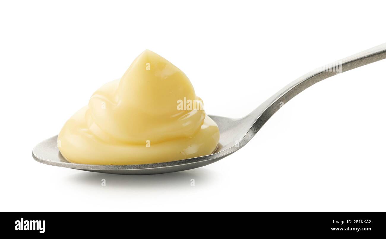spoon of mayonnaise isolated on white background Stock Photo - Alamy