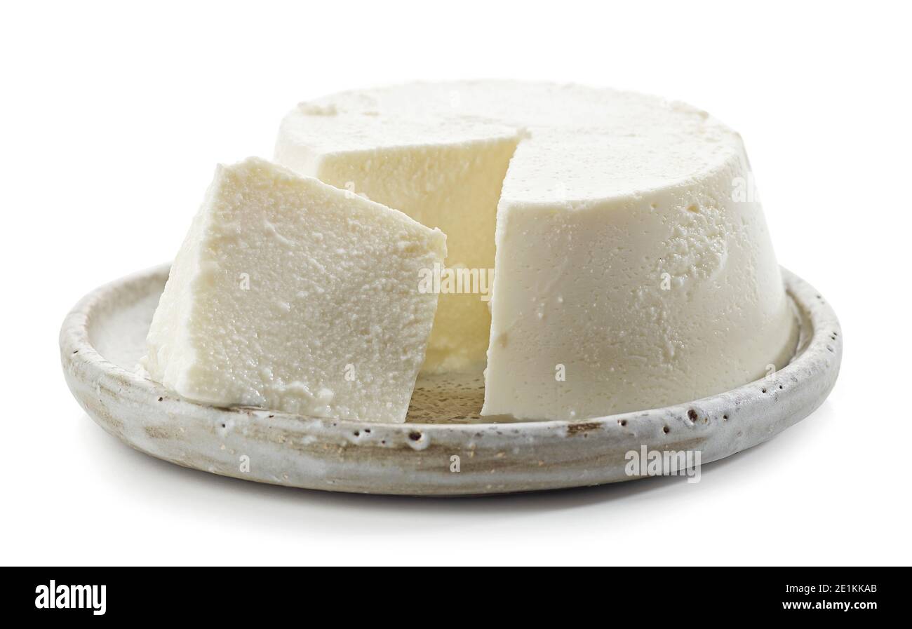 plate of fresh ricotta cheese isolated on white background Stock Photo ...