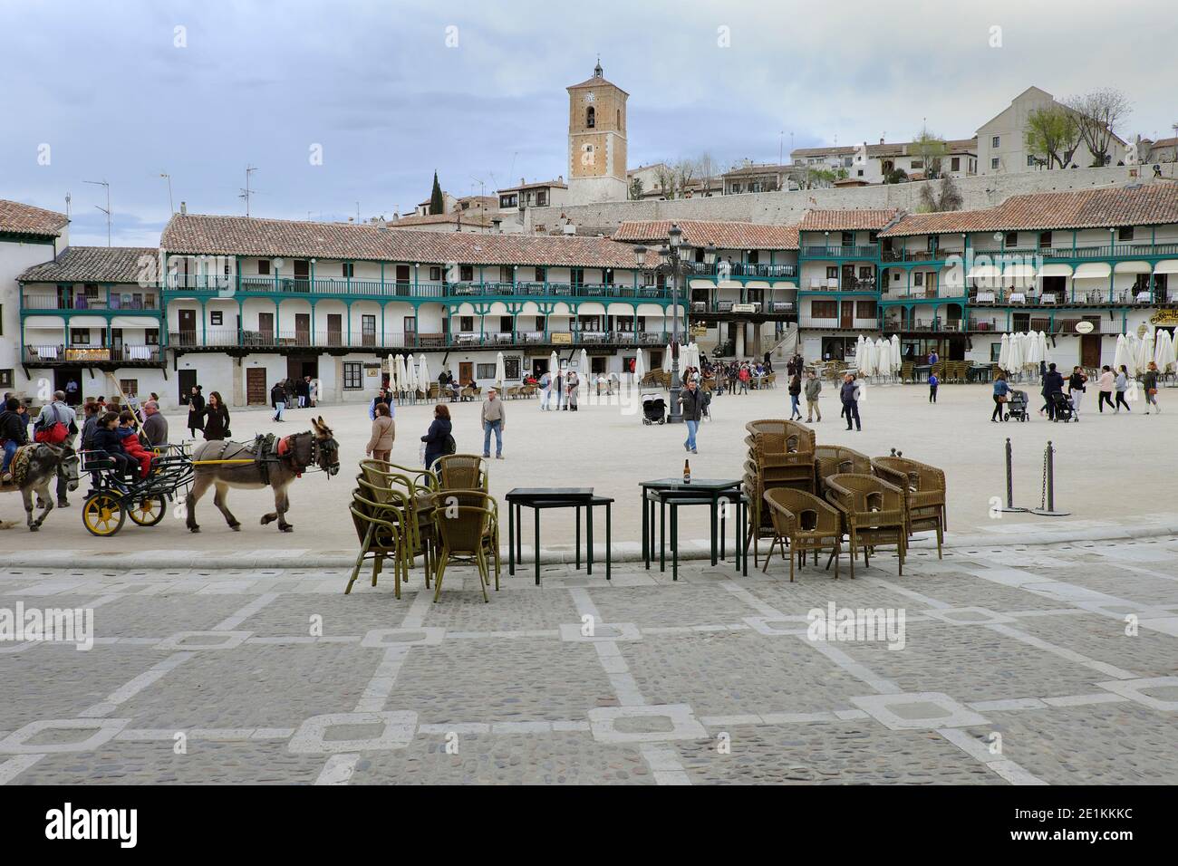 Plaza Mayor of Chinchón, medieval town in the Community of Madrid Stock ...