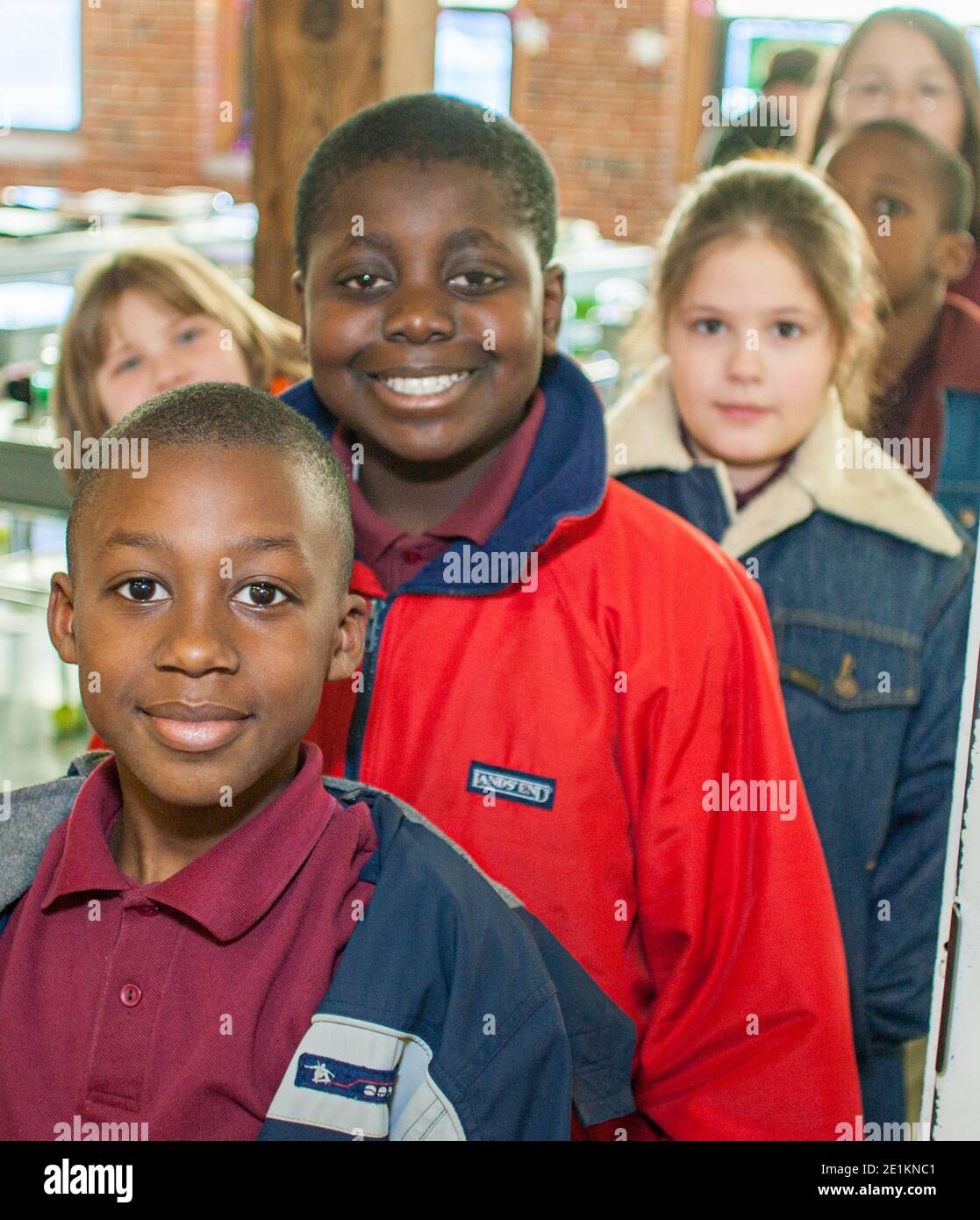 Smiling elementary school children in a Massachusetts school Stock ...