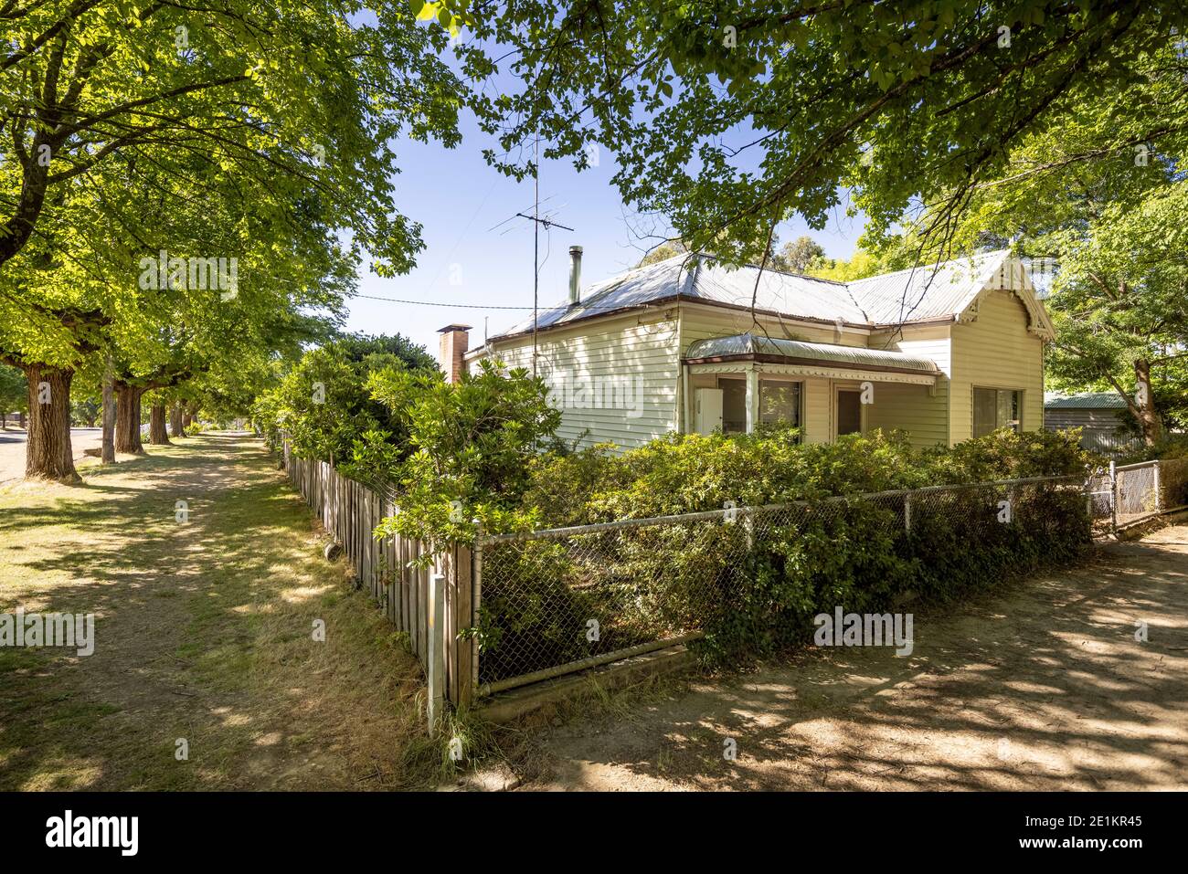 Leafy tree lined suburban street in Beechworth, Victoria, Australia ...
