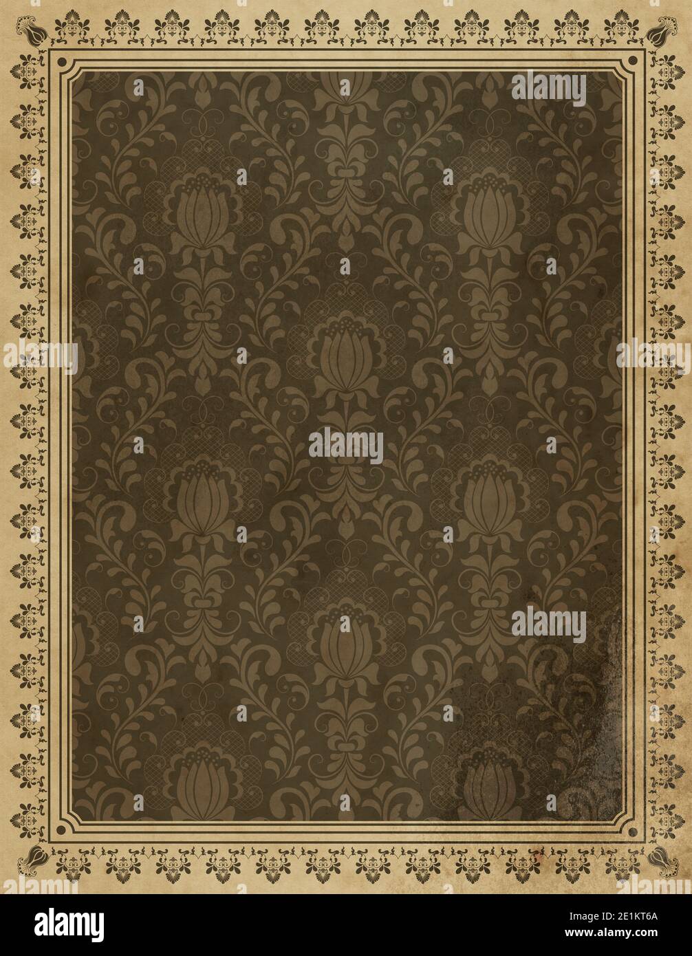 Bad condition paper background with vintage floral patterns and border ...
