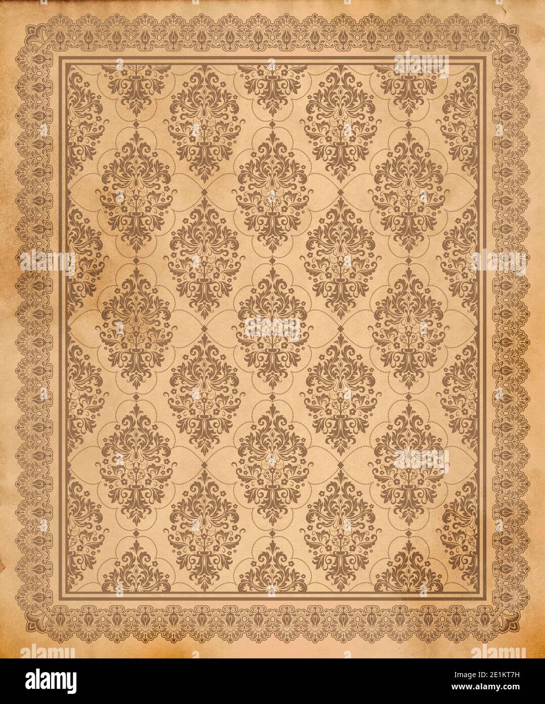 Vintage paper background with ornamental border and decorative patterns ...