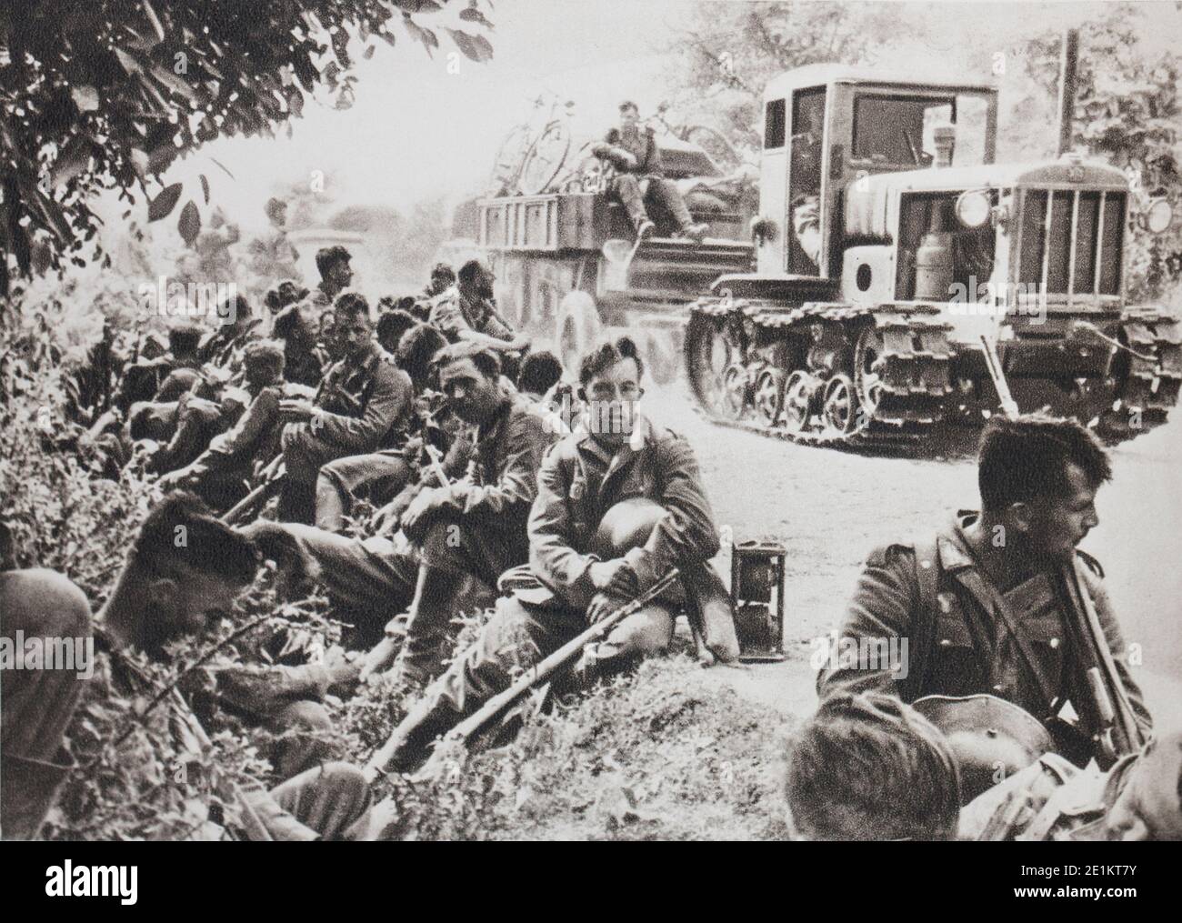 German infantry at rest on a road from Ukraine (1941). It meets in ...