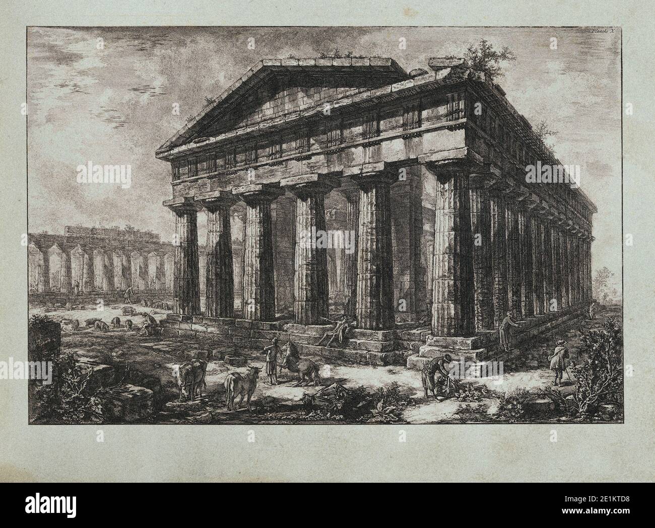 Vintage engraving of the view of the Temple of Neptune. Giovanni ...