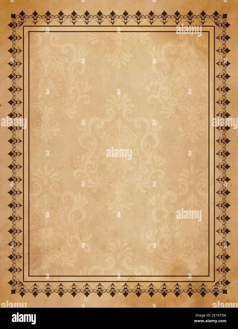 Bad condition old paper background with decorative vintage patterns and ...
