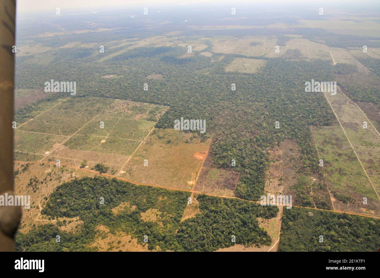Aerial view of the Brazilian Amazonian Rain Forest showing areas of ...