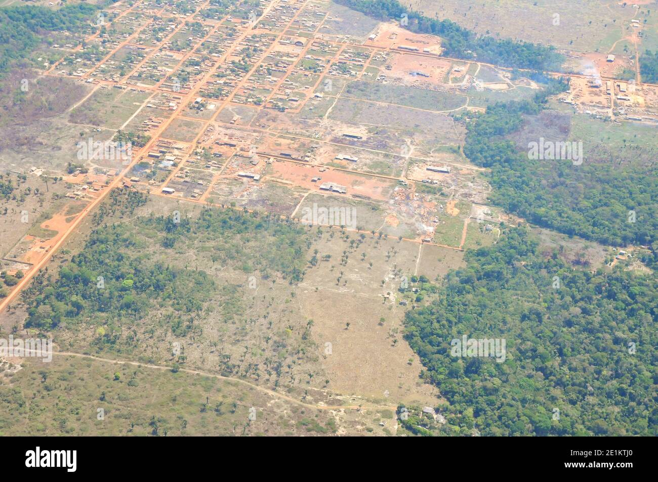 Aerial view of the Brazilian Amazonian Rain Forest showing areas of ...