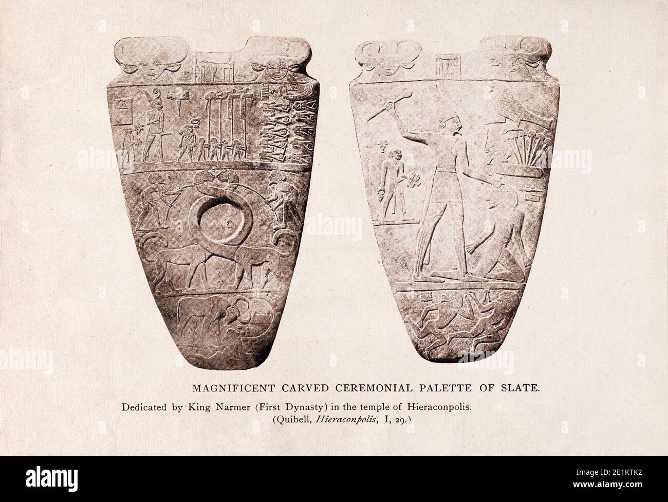 Engraving of Ancient Egypt. Magnificent carved ceremonial palette of ...