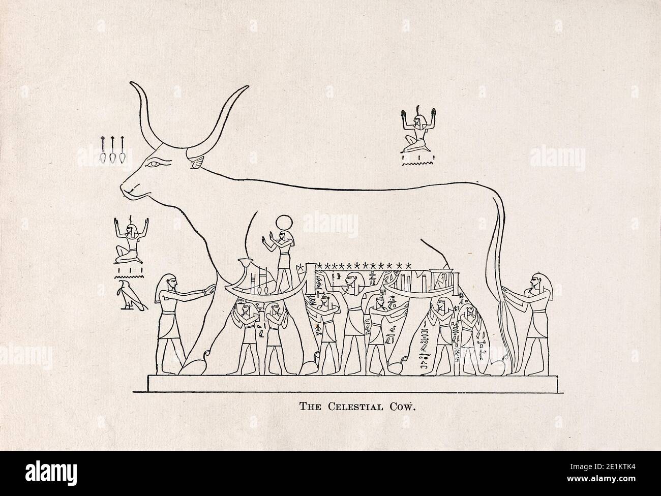 Engraving of Ancient Egypt. The Old kingdom. The celestial cow. Various ...