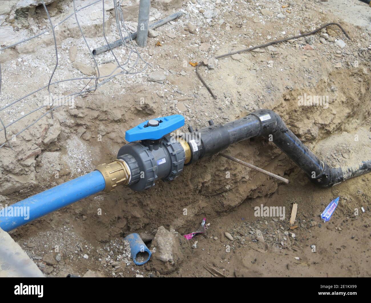 Closeup of Plastic stopcock tubing at building site Stock Photo - Alamy