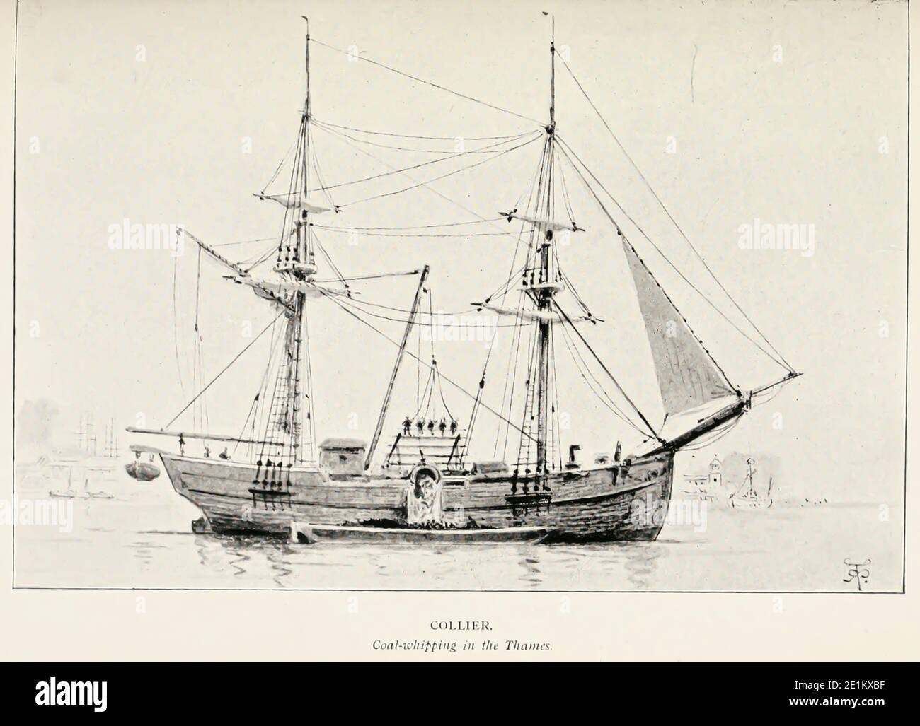 Collier coal whipping in the Thames Sketch of a from the book ' Pen and ...