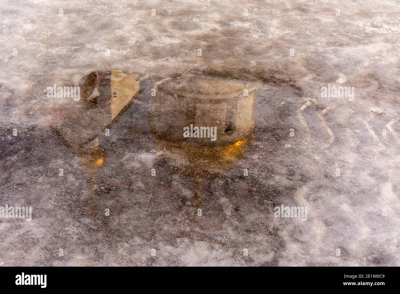 Reflection of the dome of the temple in the frozen melted snow Stock ...