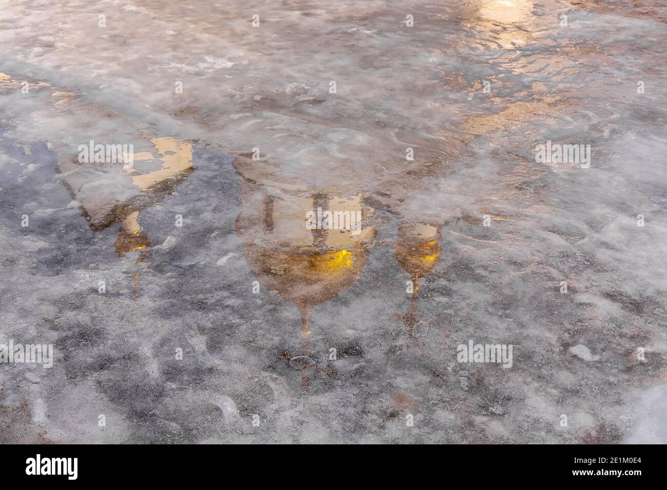 Reflection of the dome of the temple in the frozen melted snow Stock ...