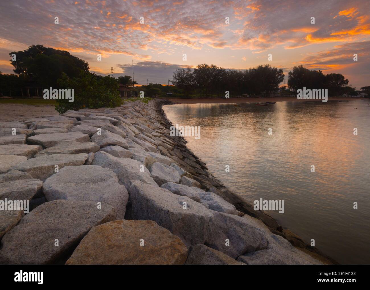 Sunrise moment at Tanjong Gemok Beach at Port Dickson, Negeri Sembilan ...