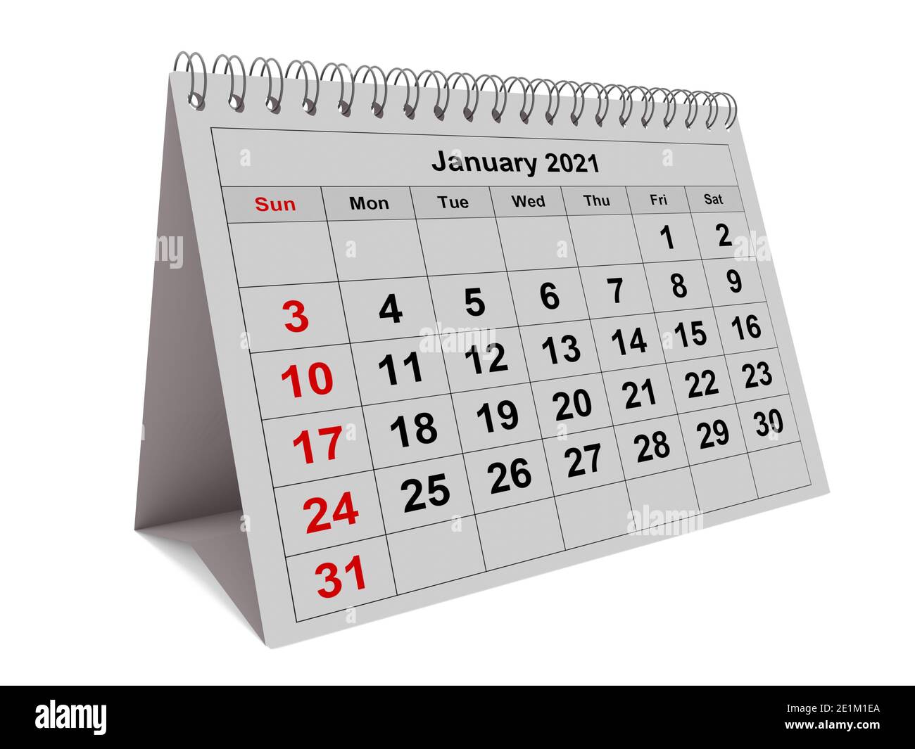 One page of the annual monthly calendar - month January 2021 Stock ...