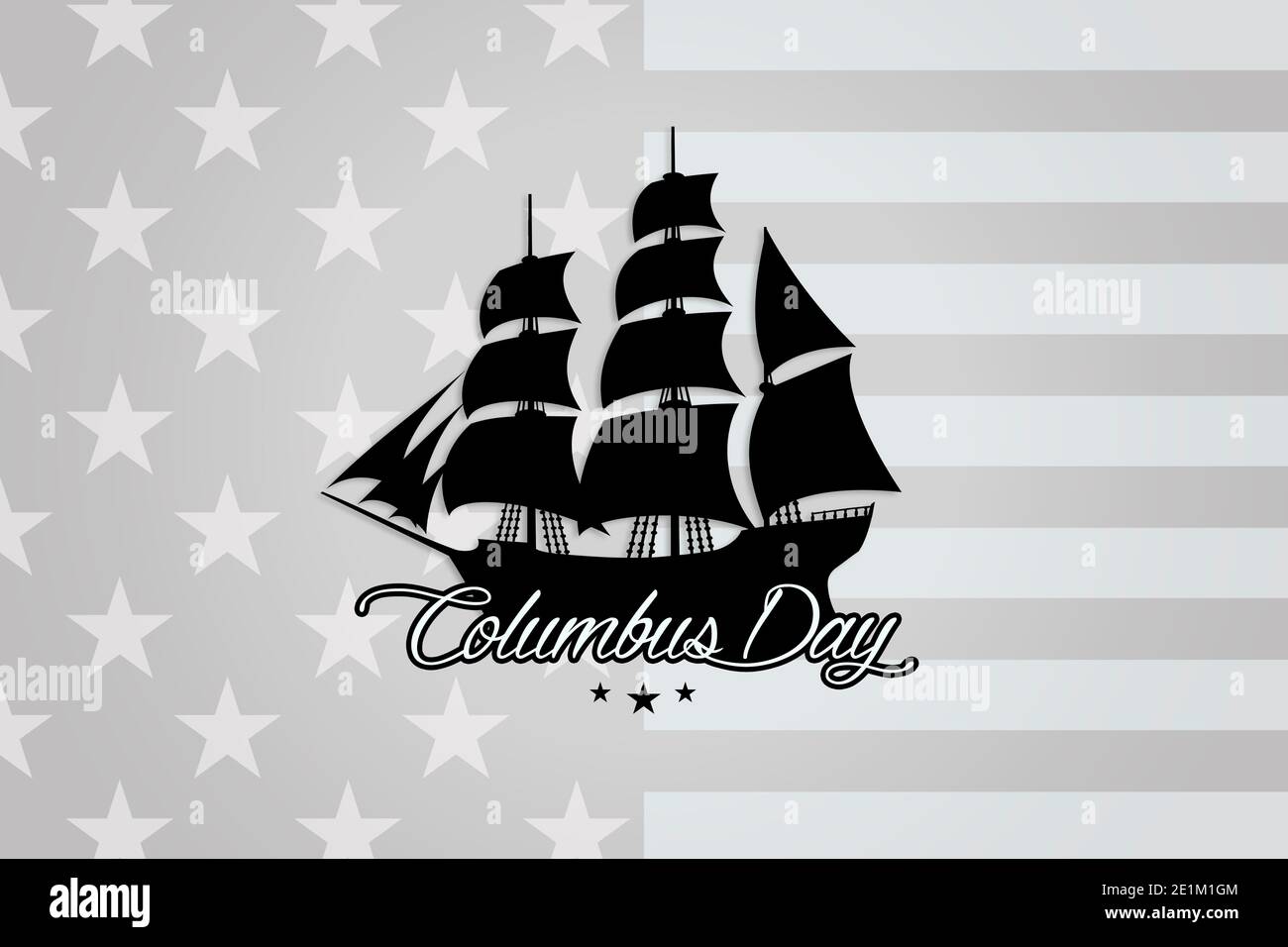 Columbus Day in US. Old ship silhouettes with the american flag on the ...