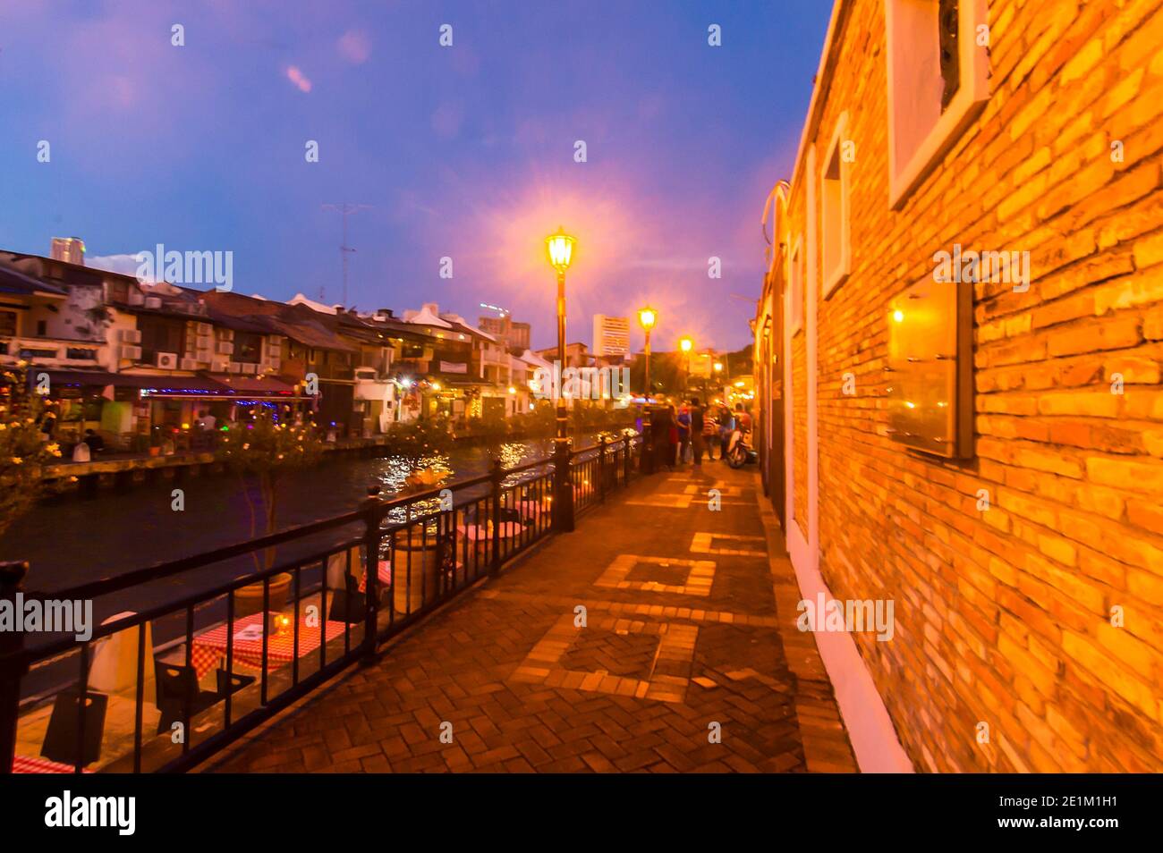View of Malacca river during blue hour Stock Photo - Alamy
