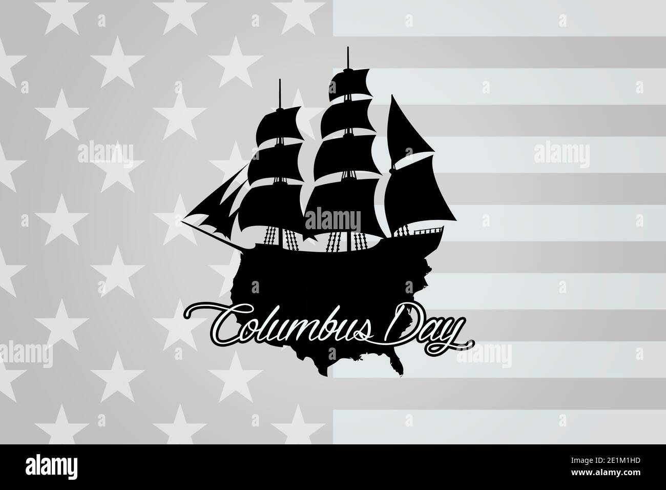 Columbus day. Old ship and american continent silhouette with the ...