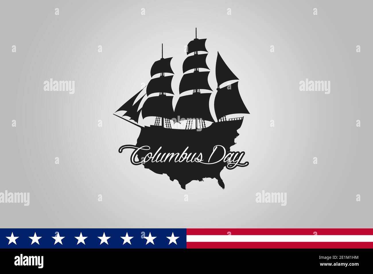 Columbus day. Old ship and american continent on grey background. The ...