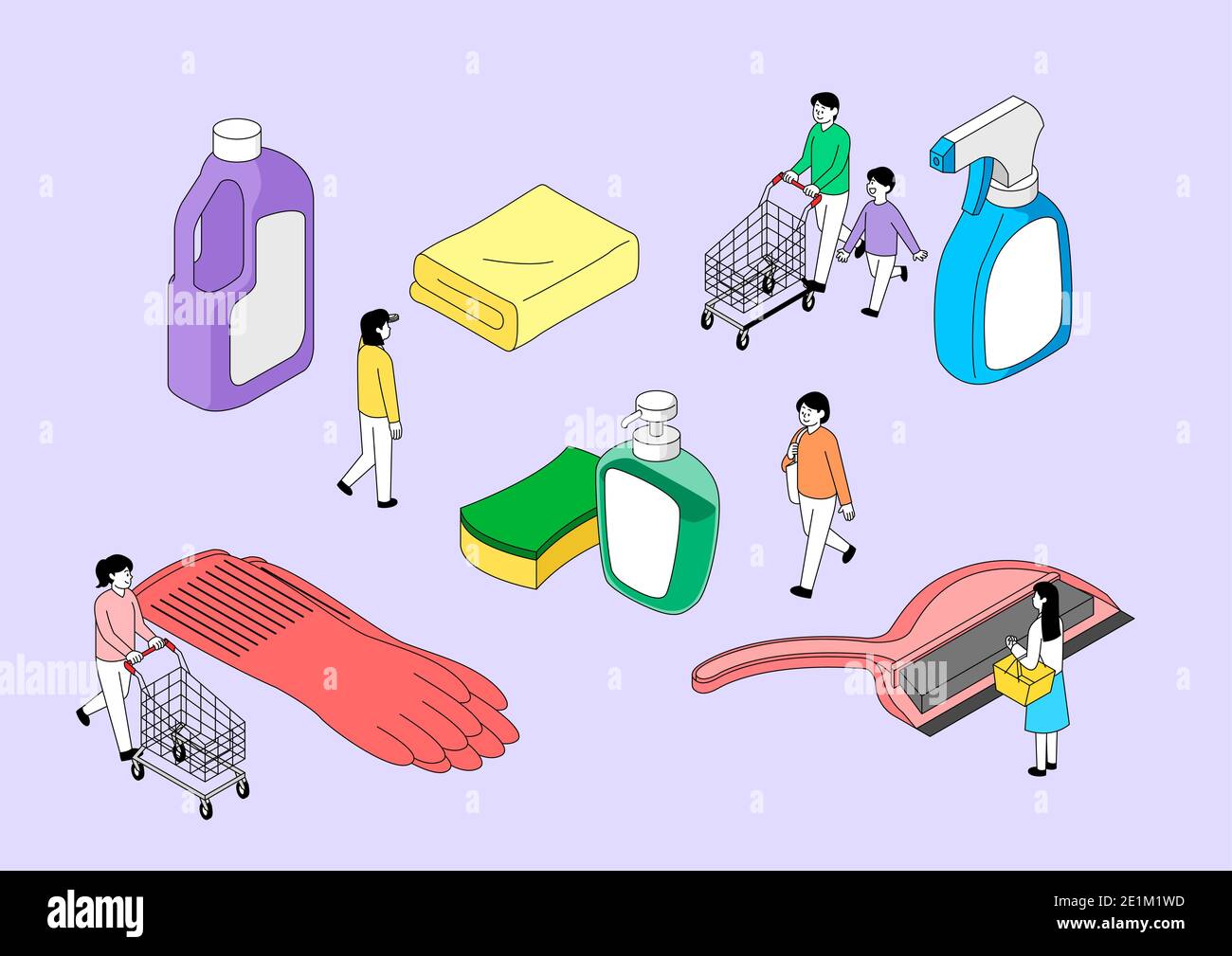 shopping category necessities objects and people illustration Stock ...