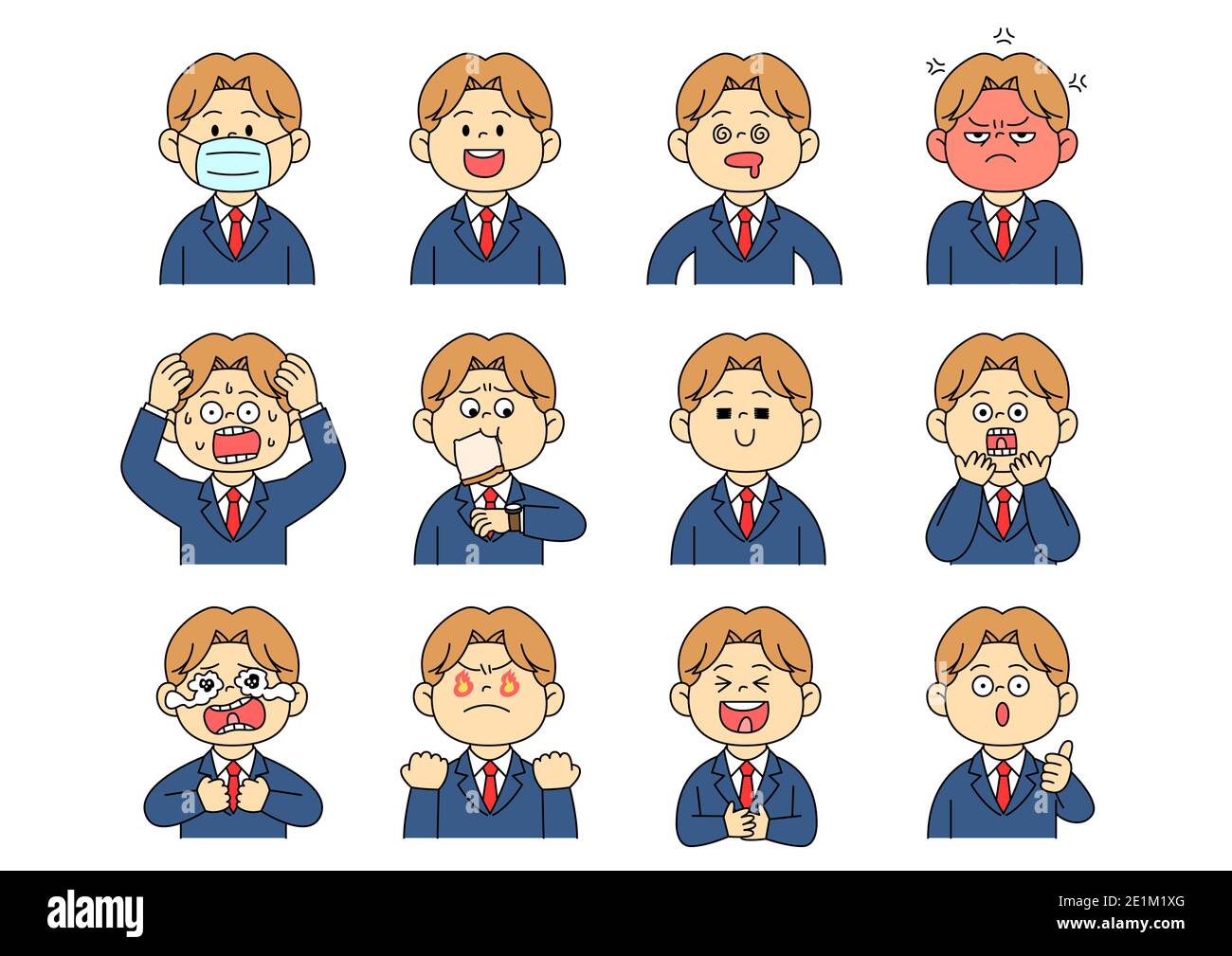 blond male character with various facial expressions and mask Stock ...