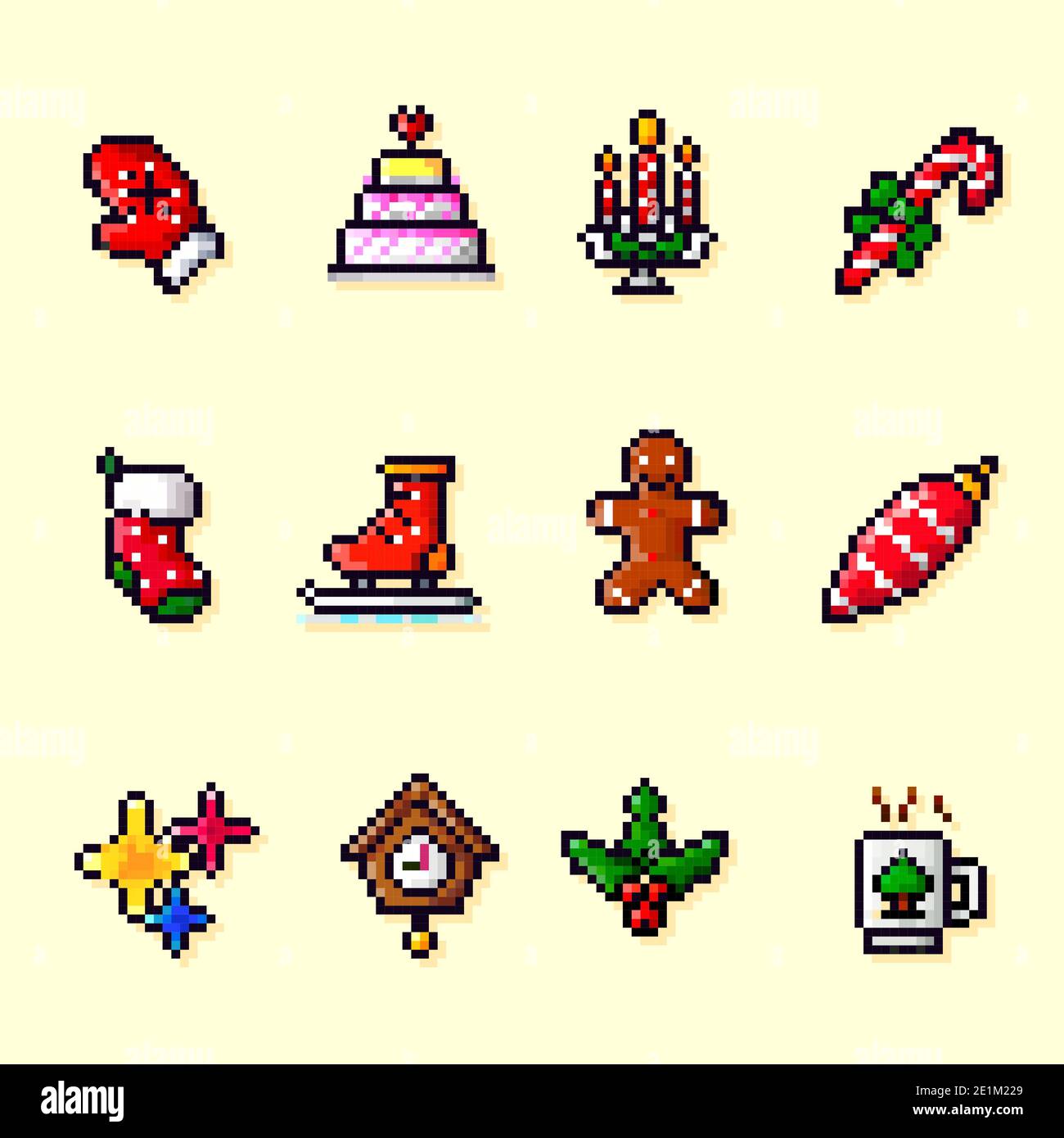 winter themed pixel art icon set Stock Photo - Alamy