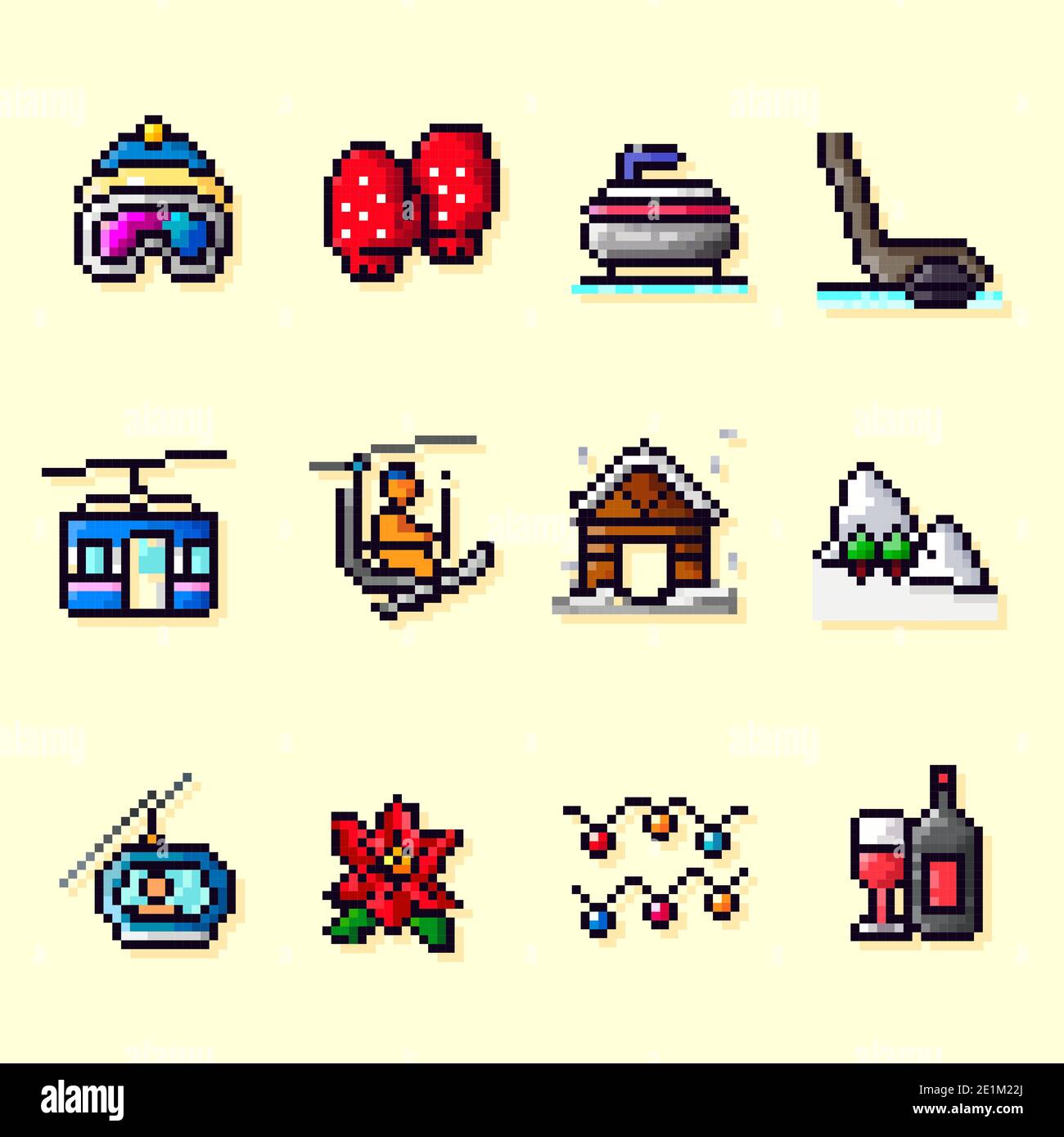 winter themed pixel art icon set Stock Photo - Alamy