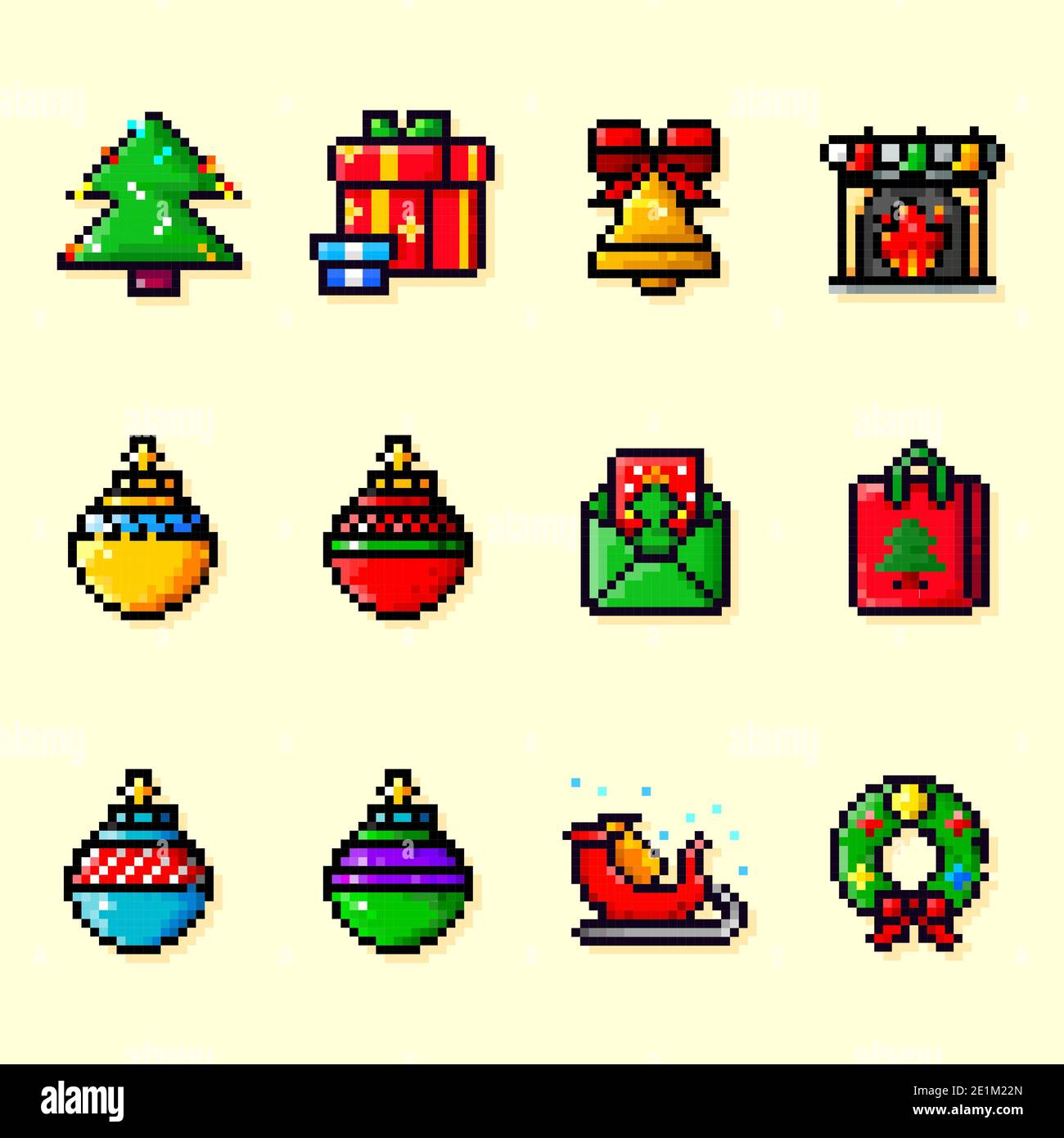 winter themed pixel art icon set Stock Photo - Alamy
