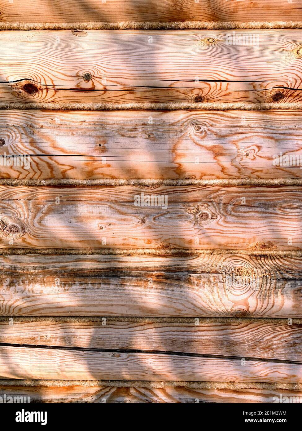 wall of wooden logs with tree shadow Stock Photo - Alamy