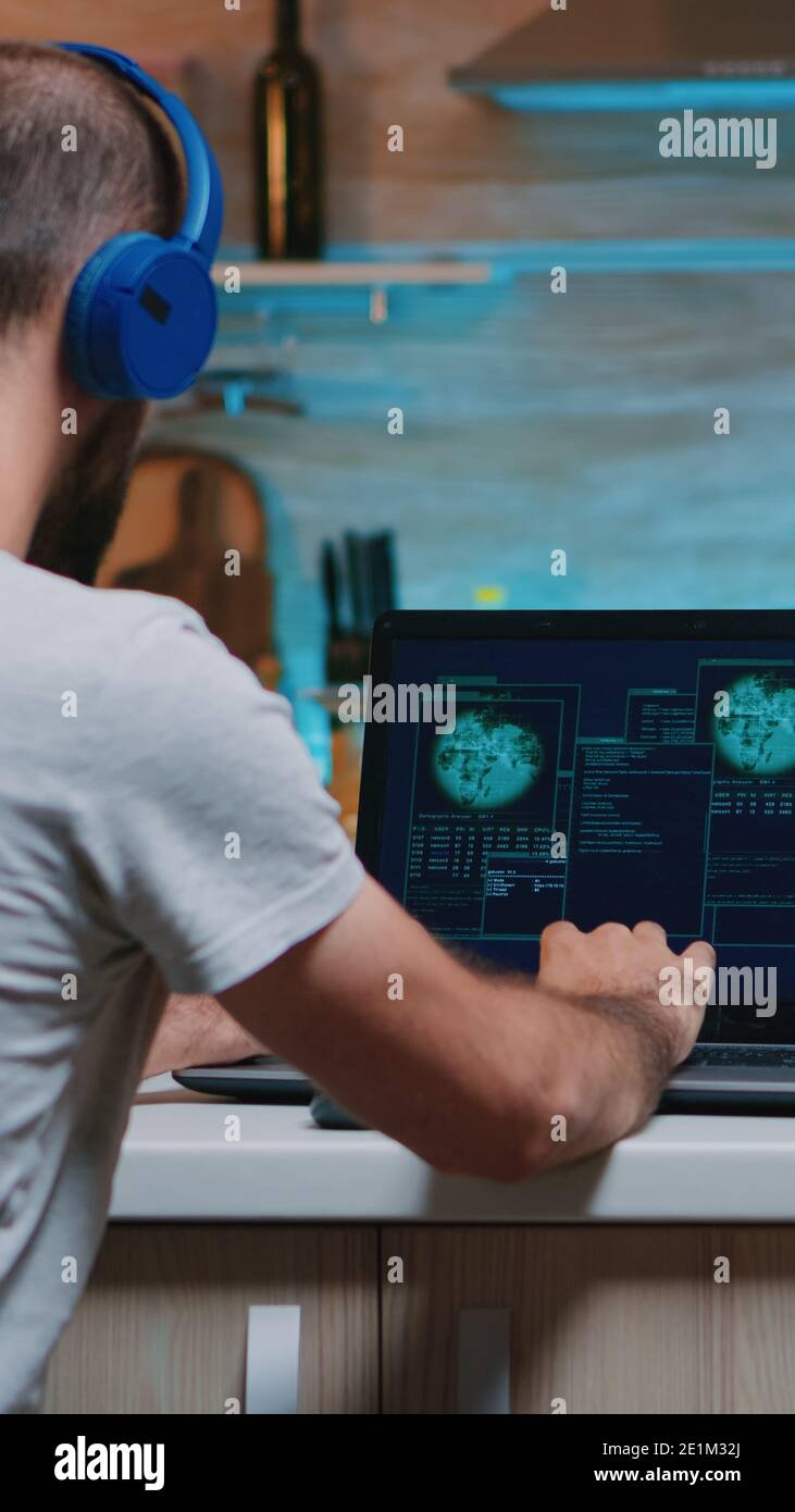 Nervous male hacker in hood hi-res stock photography and images - Alamy