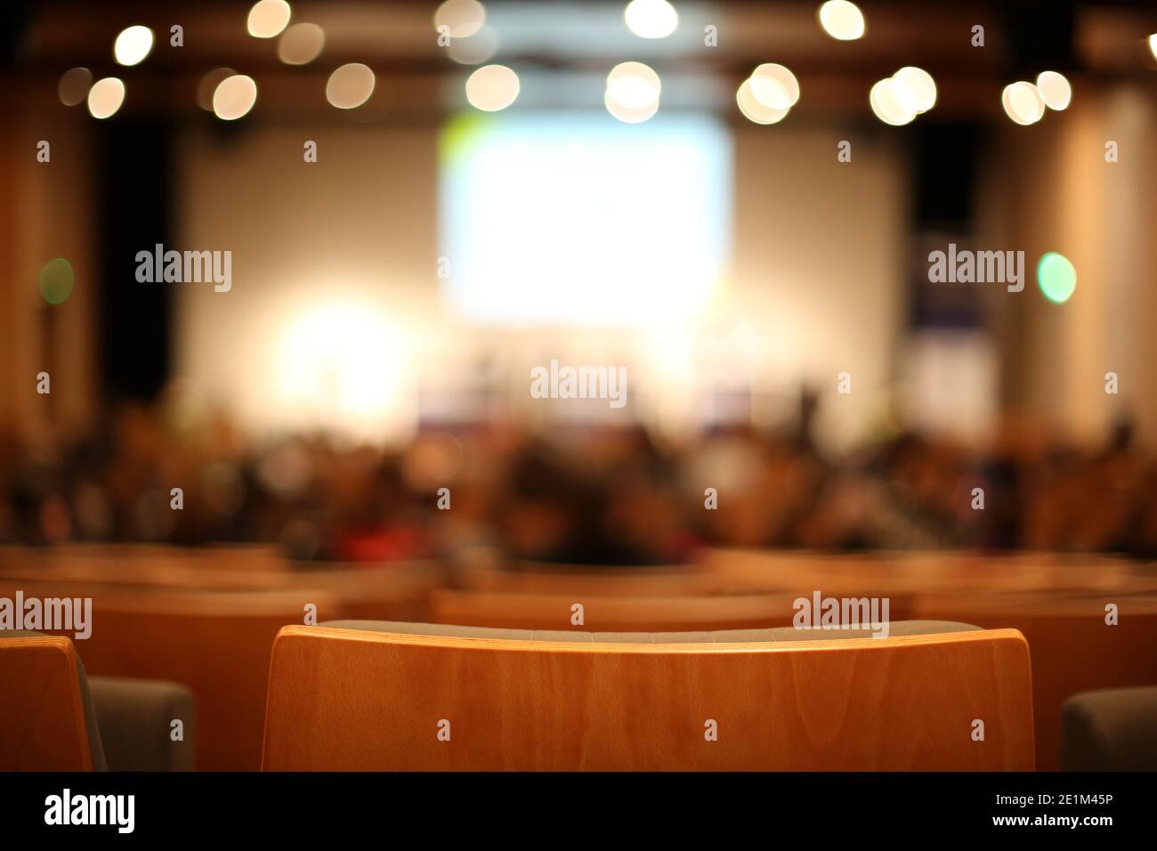 Empty conference room or amphitheatre with blurred background Stock ...