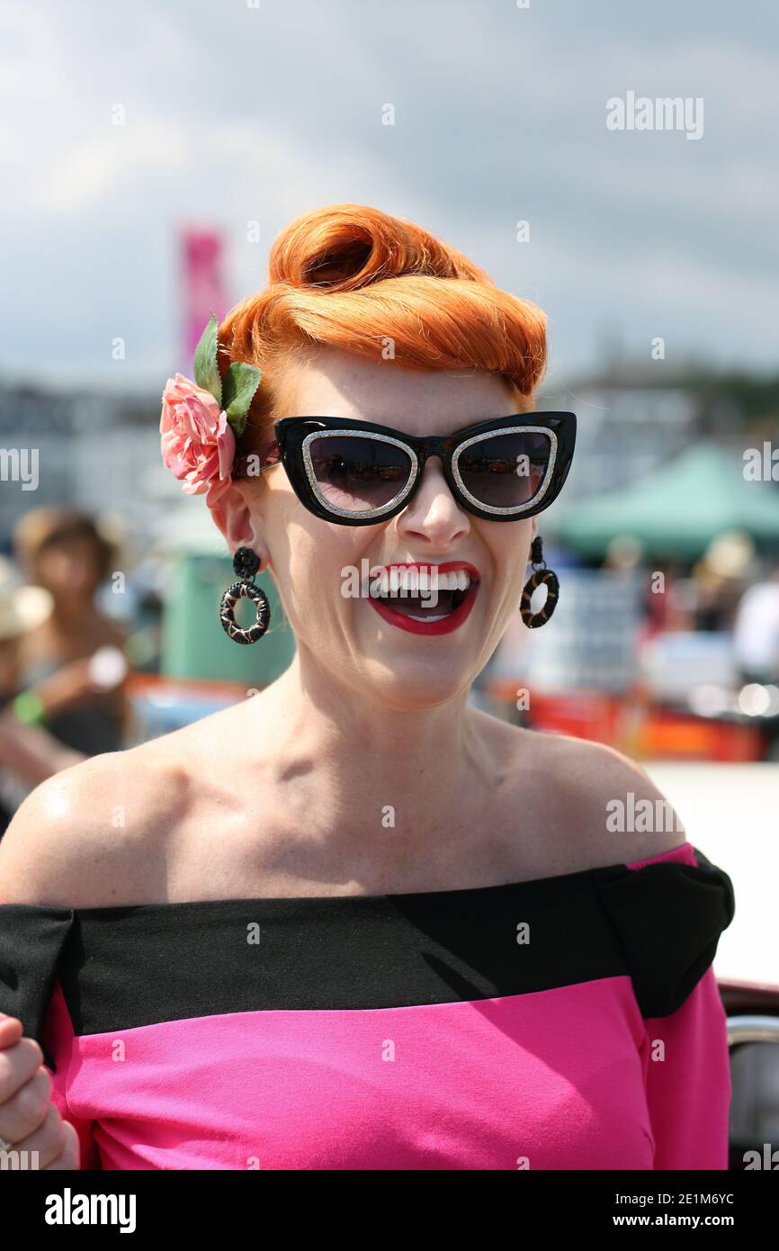 A girl in fifties vintage style clothes poses .Pin up retro vintage 50 ...