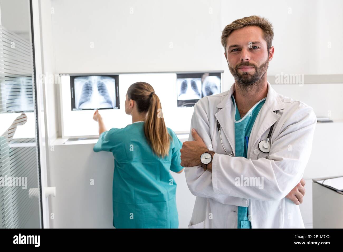 portrait of a young medical people smiling - isolated on blurred ...