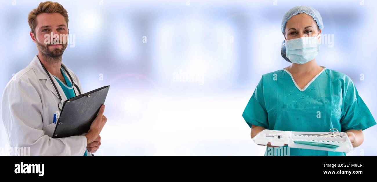 portrait of a young medical people smiling - isolated on blurred ...