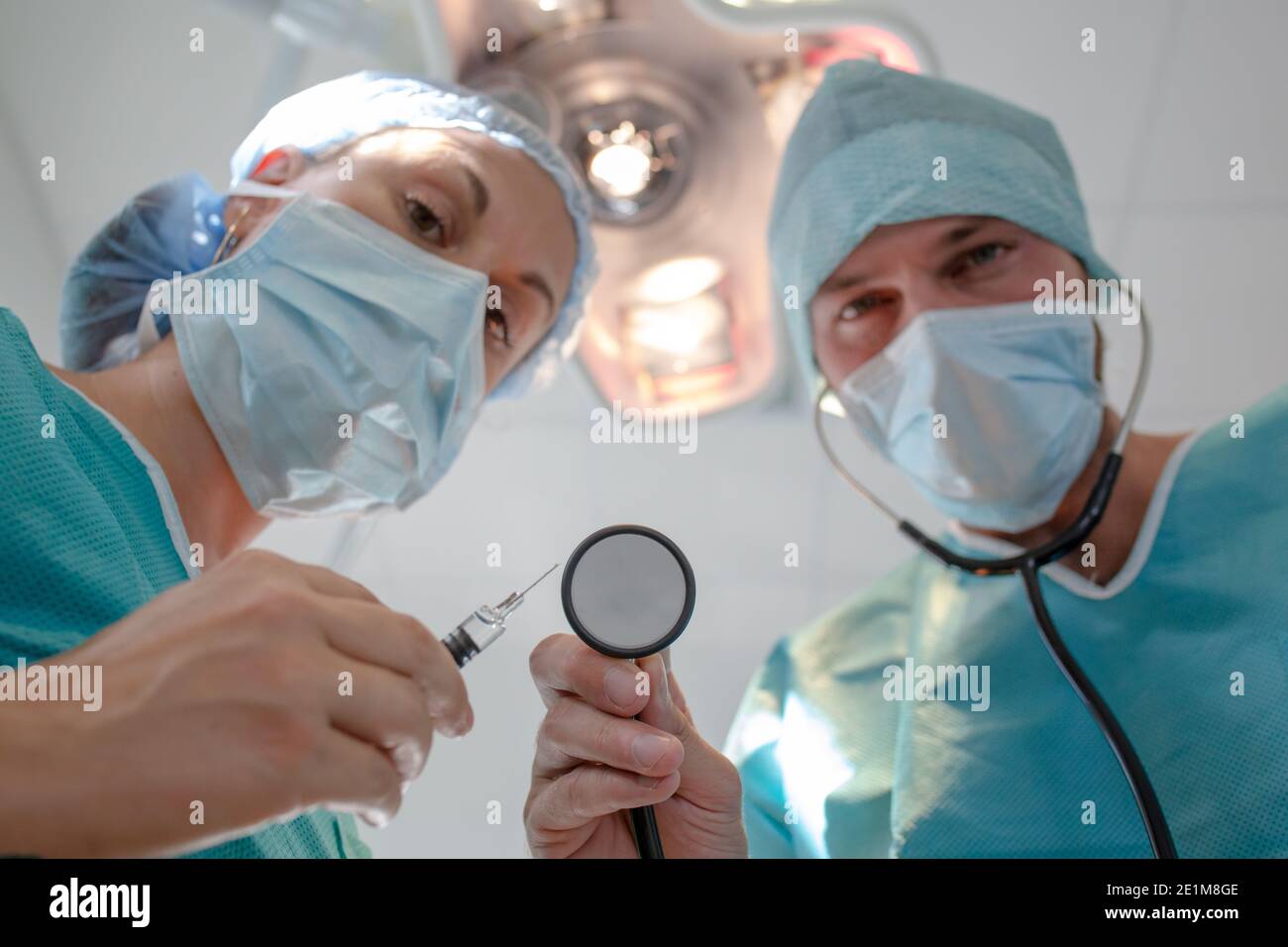 Surgeon and nurse portrait before the surgical intervention Stock Photo ...